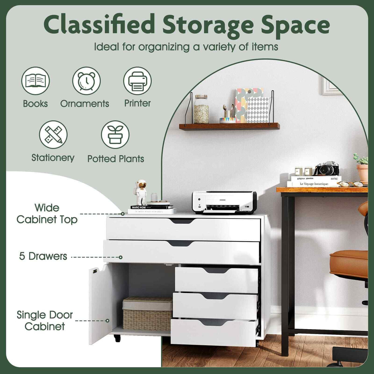 Modern Vertical Storage Cabinet Rolling Lateral File Cabinet Printer S ...