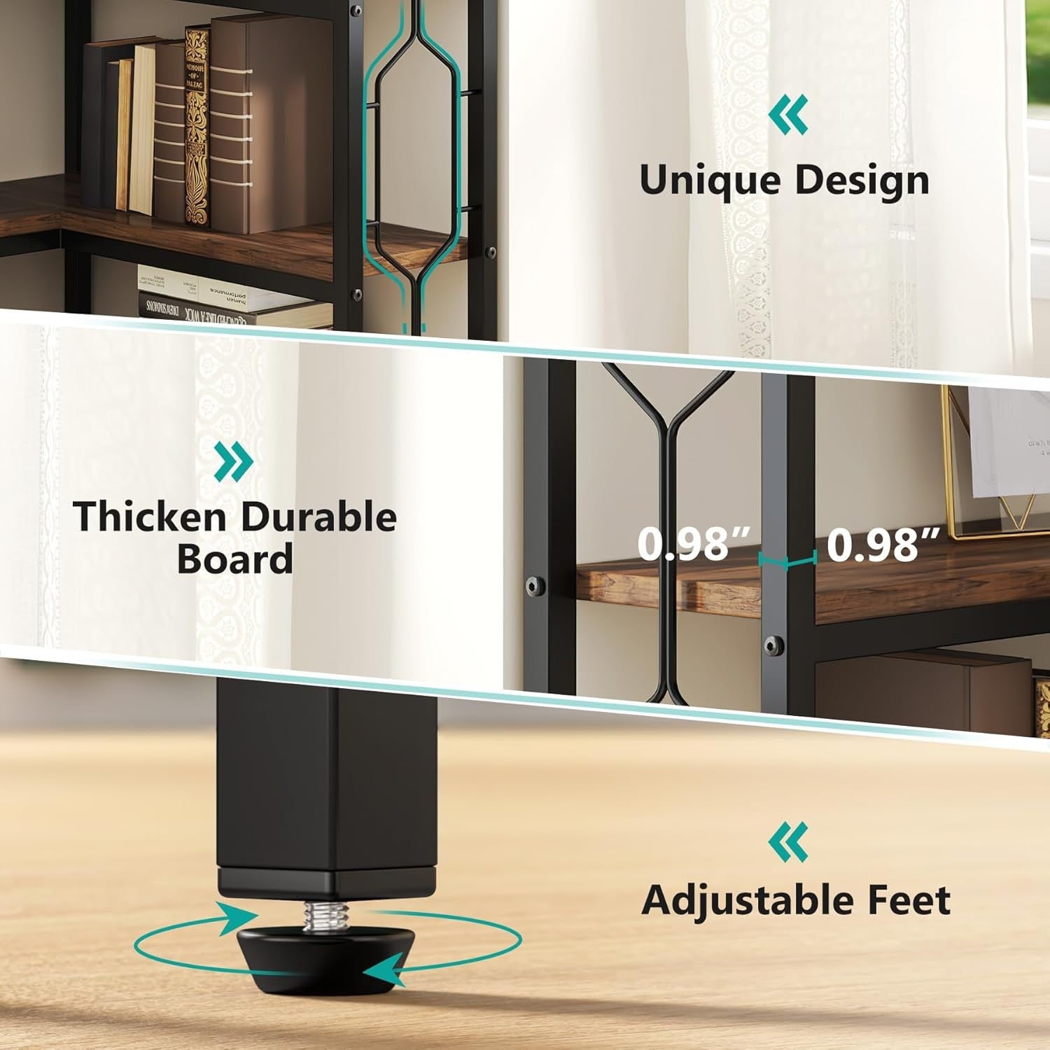 7-Tier Corner Bookshelf, Industrial Etagere Bookcase Freestanding Disp ...