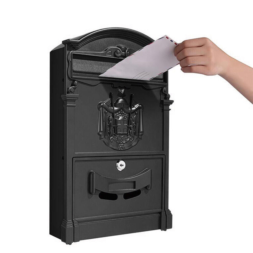 Heavy Duty Black Aluminium Lockable Secure Mail Letter Post Box Letter ...