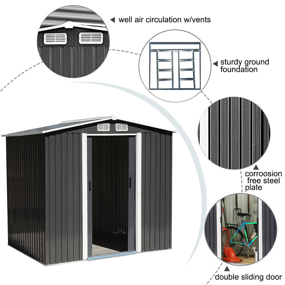 Lifelook 6ft x 8ft Garden Shed Tool Storage w/ Foundation Kit Vents Gr ...