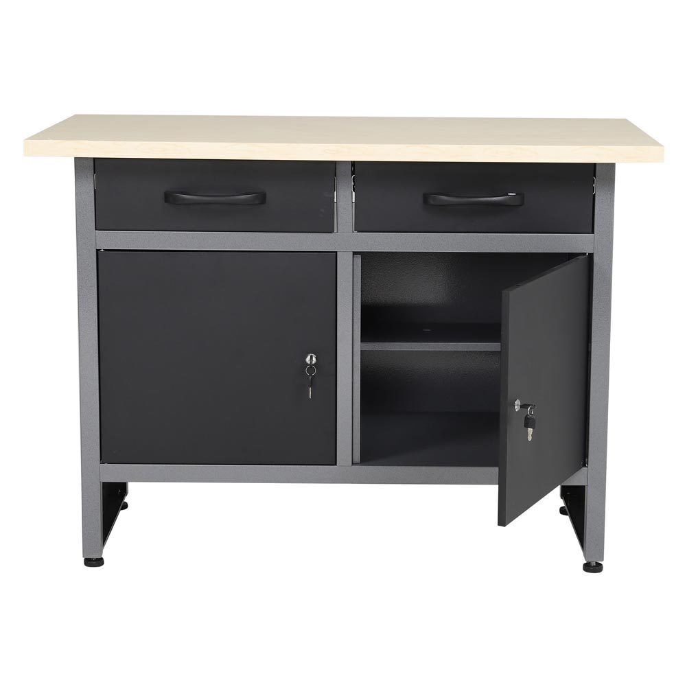120CM Garage Work Table Tool Cabinet Chest Workbench With Storage Shel ...