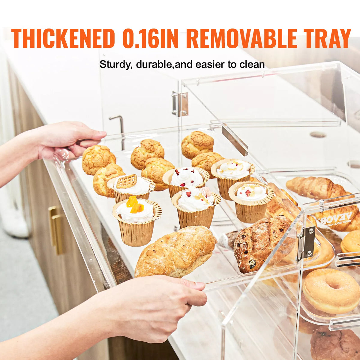 3-Tier Acrylic Bakery Display Case Countertop Donut Pastry Case Rear D ...