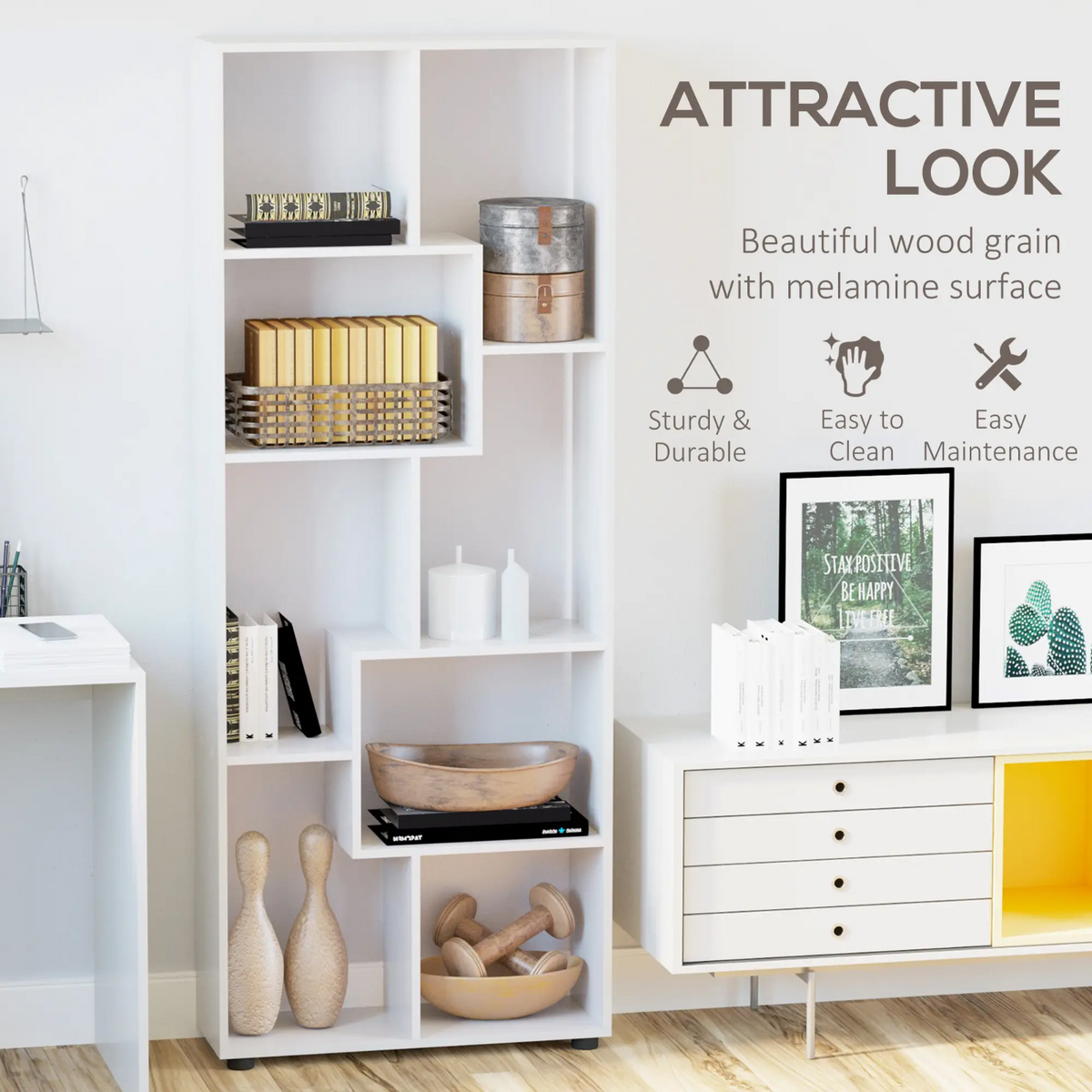 Large Wooden Bookcase Room Divider Tall Bookshelf Storage Display Unit ...