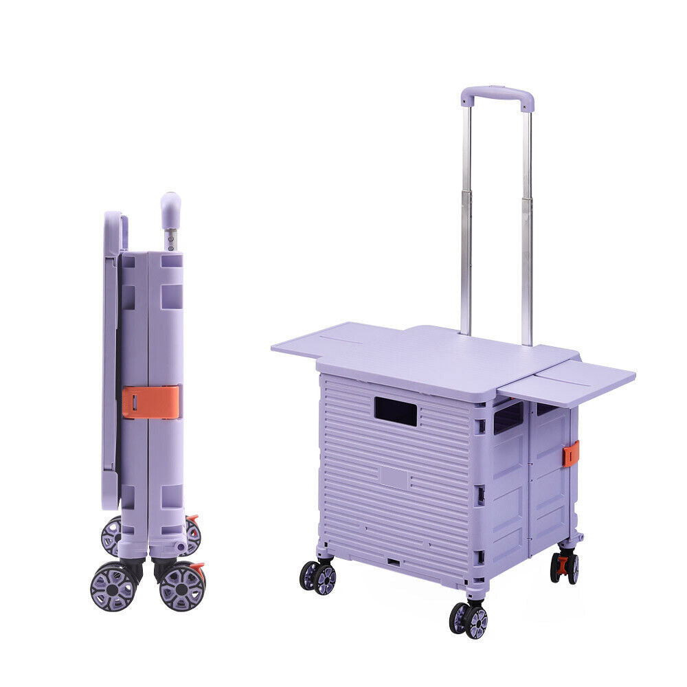 55L Folding Trolley Crate Boot Cart Mobile Shopping Camping Picnic Sto ...
