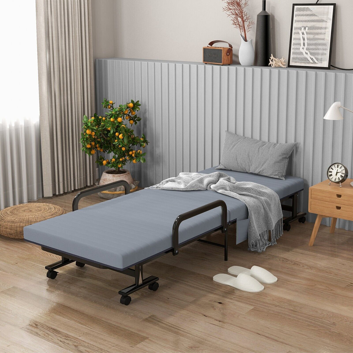 Portable Folding Guest Bed Adjustable Folding Single Sleeper Bed W/ Wh ...