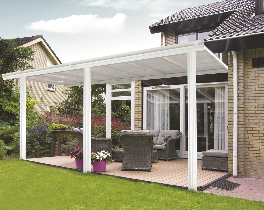 White Garden Veranda Car port Canopy Pergola Aluminium Lean to Wall 10 ...