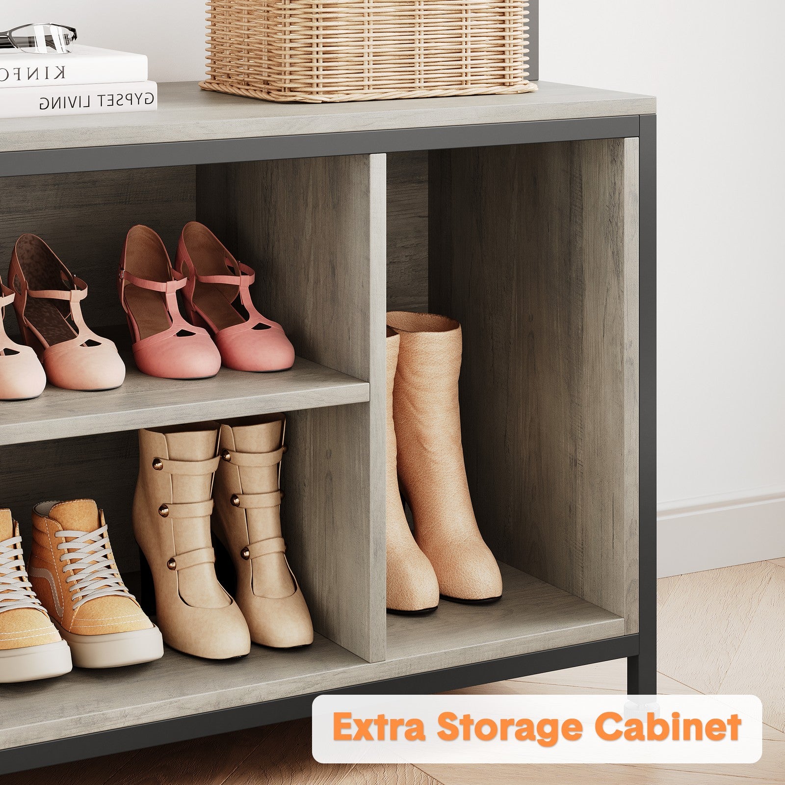 Industrial Coat Rack Stand With Shoe Rack ＆ 8 Hooks Hangers Storage Ca ...