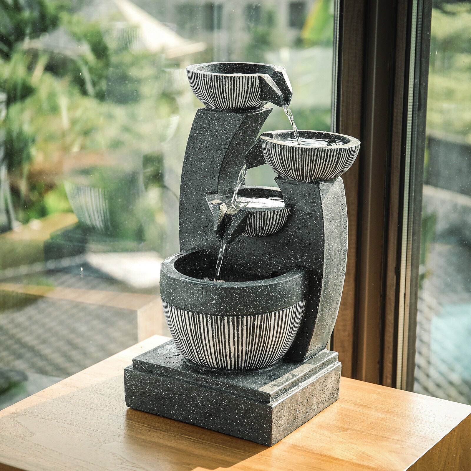 Indoor Outdoor Water Feature Statue Home Garden Cascading Fountain w ...