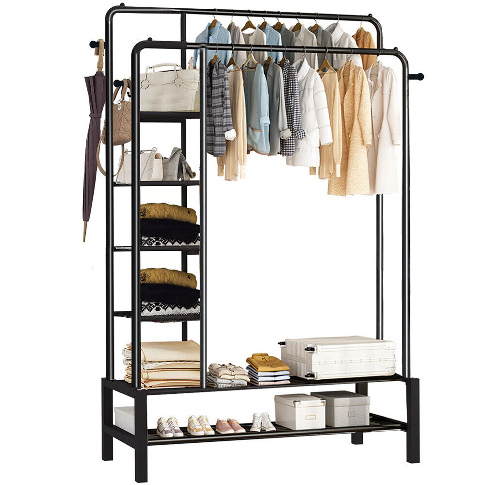 Heavy Duty Clothes Rail 120Kg Load Sturdy Clothes Rack with Shelfs & S ...