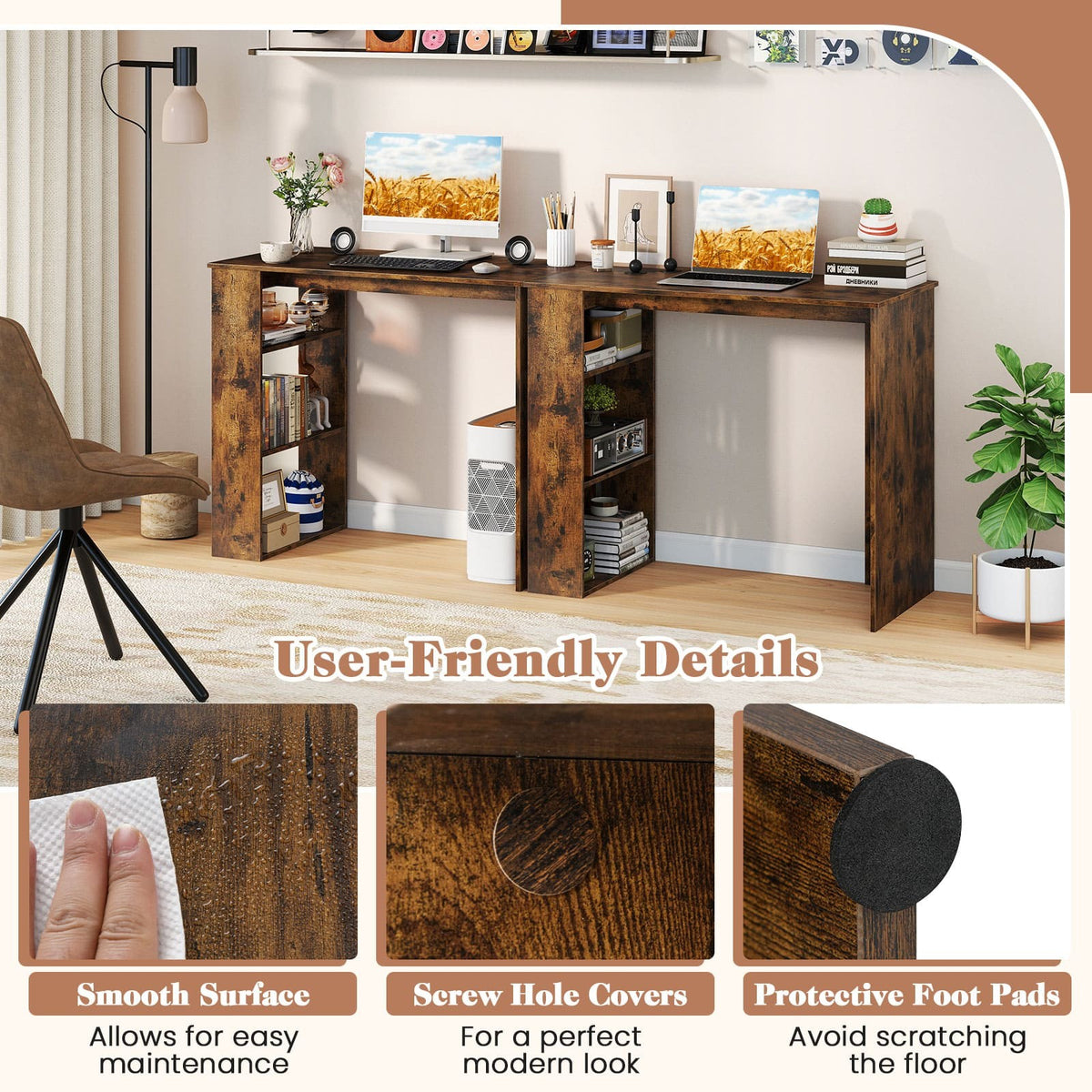 Computer Desk 90cm Study Desk Wooden Writing Desk w/Bookshelf-Coffee ...