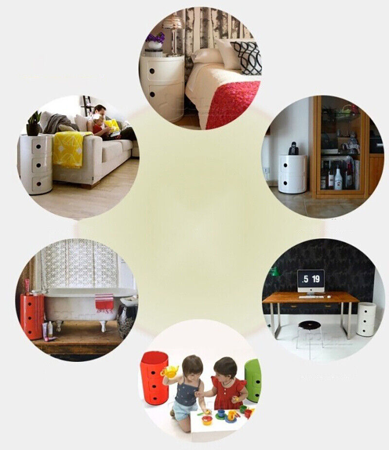 2 Tiers Round Storage Unit Side Table Bedside Drawers Cabinet With Sli ...