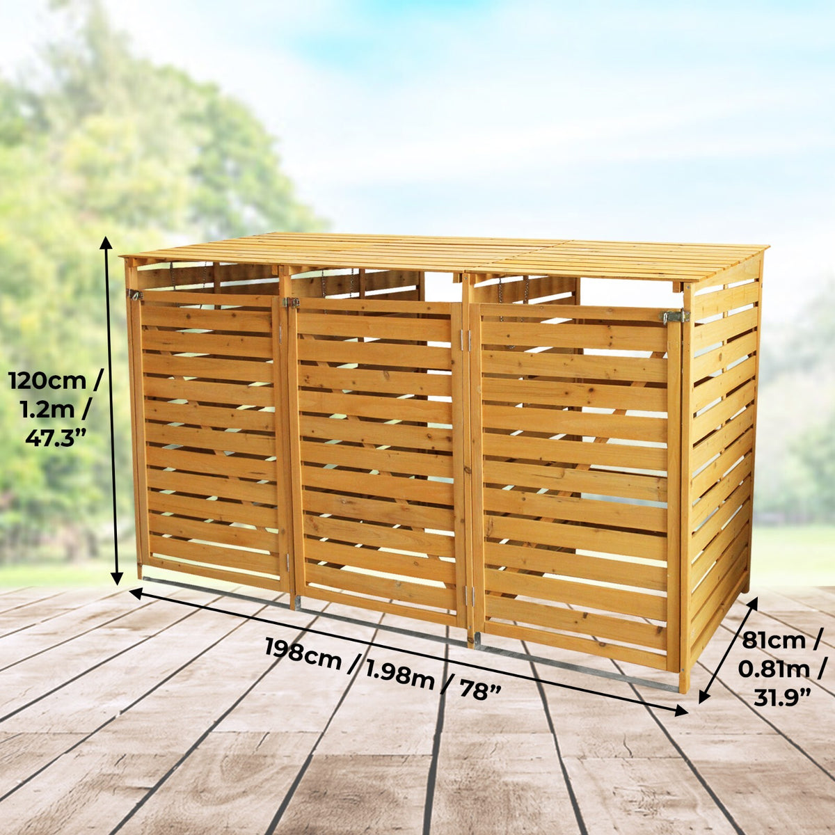 Wheelie Bin Storage Triple Wooden Store Outdoor Garden Cupboard Dustbi ...