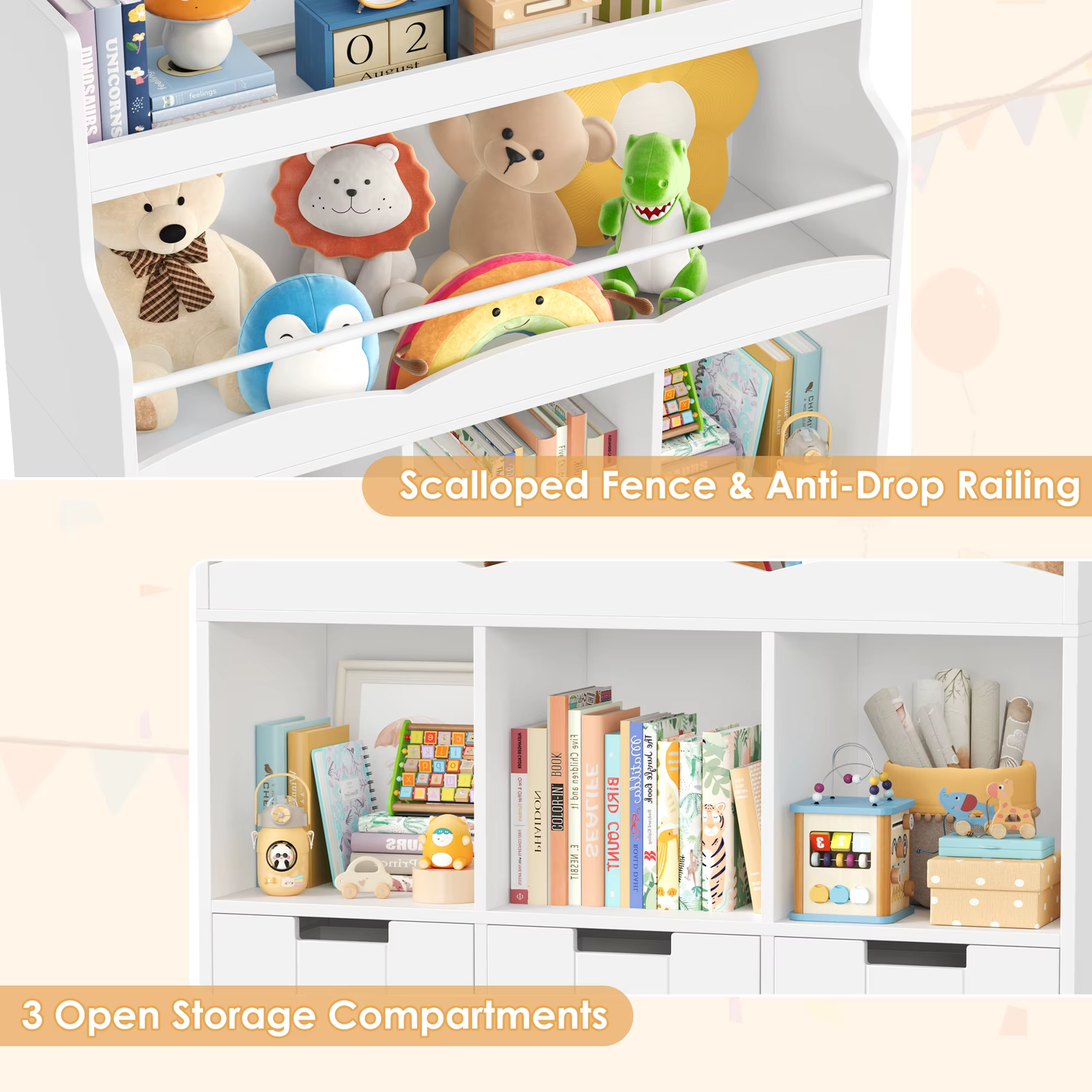 Children Toy Storage Cabinet Large Shelves Drawers Organiser White MDF ...