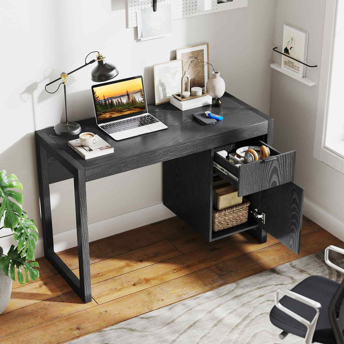 Workstation Desk Home Office Modern Computer Desk w/ Storage Cabinet-B ...