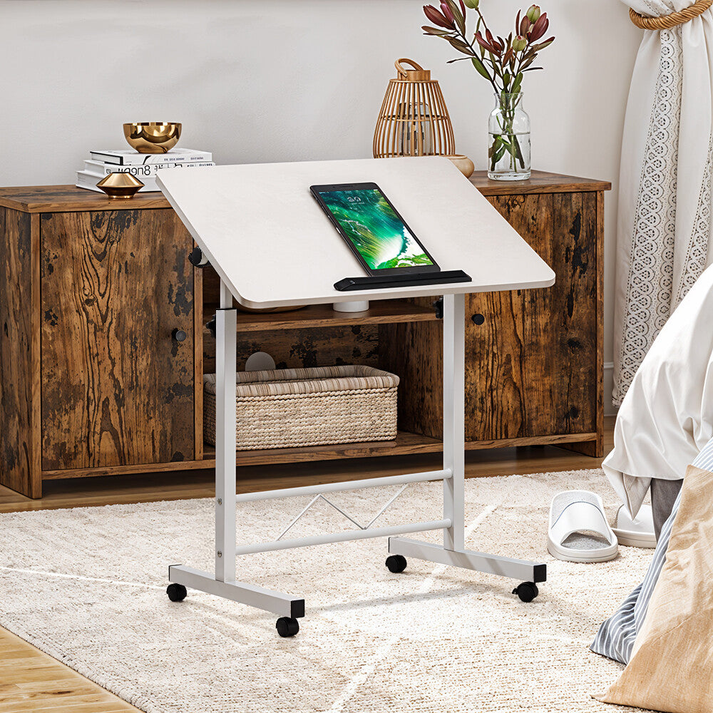 Overbed Bedside Desk Rolling PC Laptop Stand Tilting Table with Wheel ...