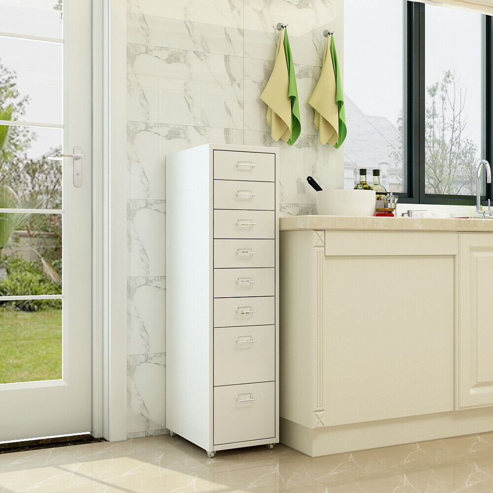 Steel Metal Drawers Storage On Wheels 8 Drawers Home Office File Paper ...