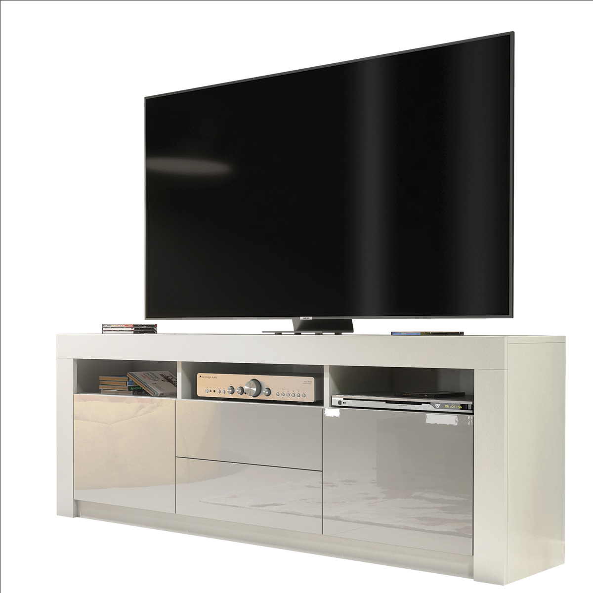 TV Unit I 160cm I Sideboard I Cabinet I Grey High Gloss Doors I Storag ...