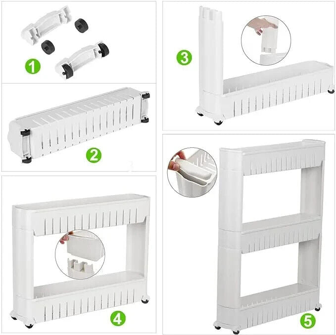 3 Tier Slim Slide Out Kitchen Trolley Rack Holder Storage Shelf Organi ...