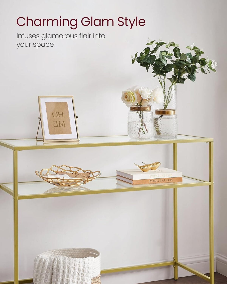 Gold Console Table with Tempered Glass Top for Living Room, Entryway ...