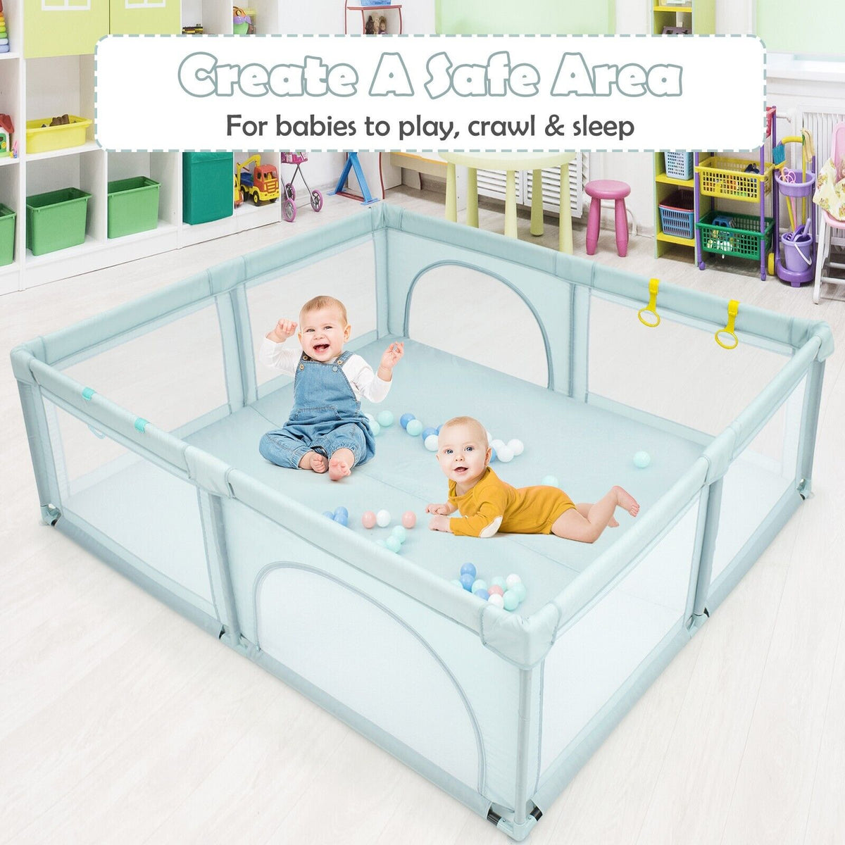 Baby Playpen Portable Large Safety Infant Activity Center W/ 50 PCS Oc ...