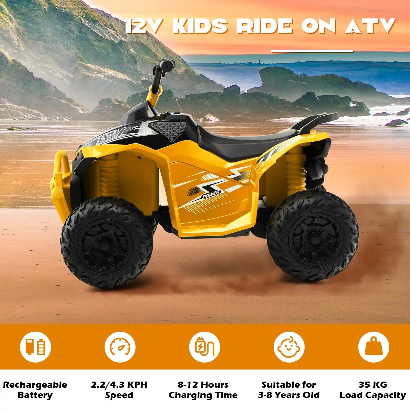 DORTALA 12V Kids Ride On ATV Electric Quad w/ LED Lights – Yellow Toy ...