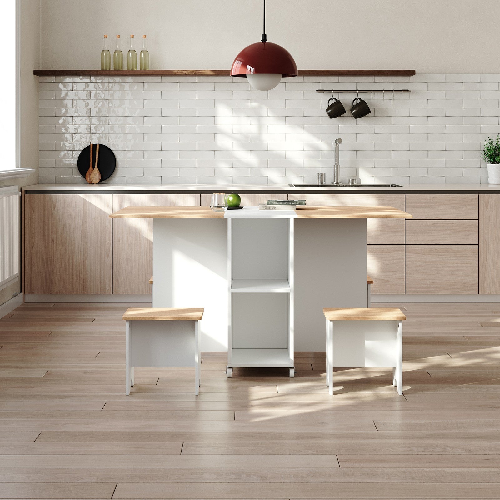 Mobile Drop Leaf Dining Table, Folding Desk with Wheels & 4 Chairs Nat ...