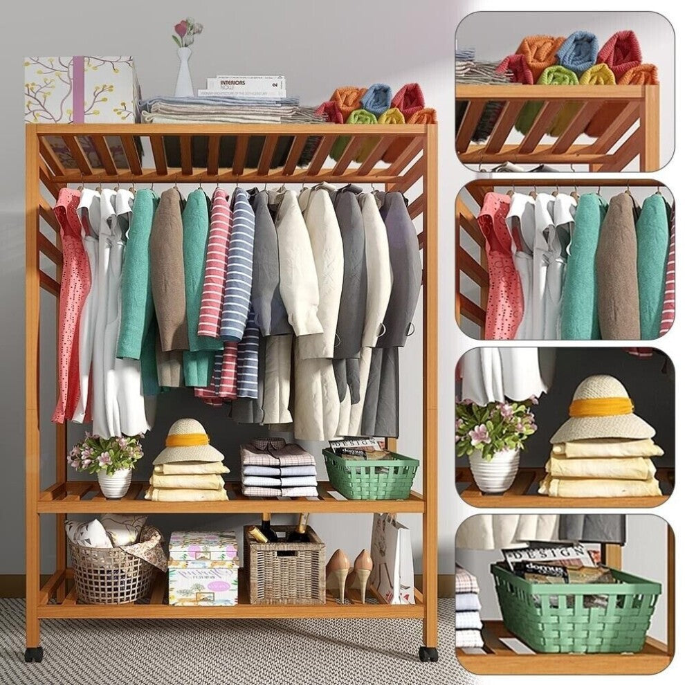 Wooden Clothes Rail Scarf Cap Hanging Garment Coat Rack Heavy Duty Rol ...