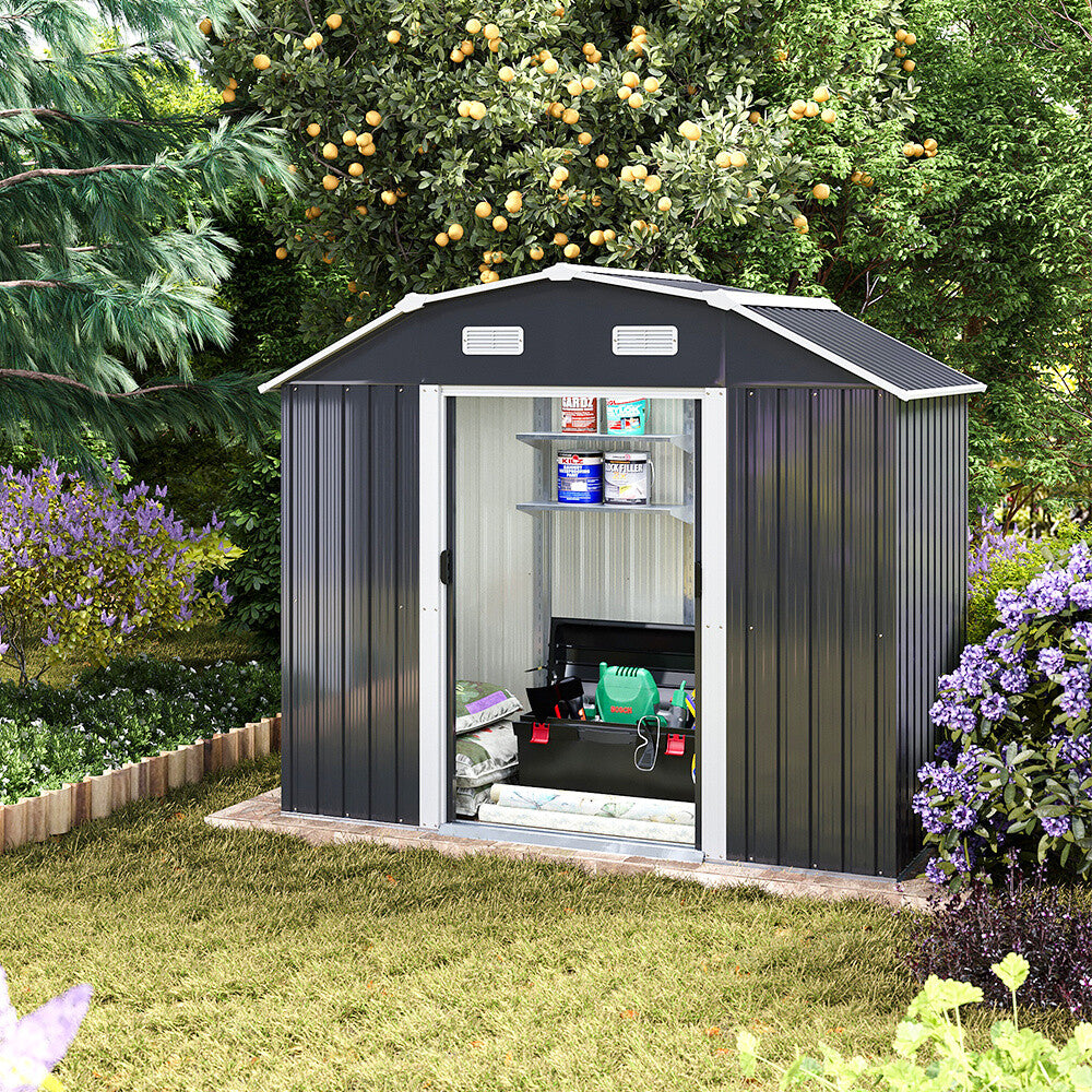 4ft x 8ft Anthracite Metal Garden Shed Free Foundation Base Storage To ...