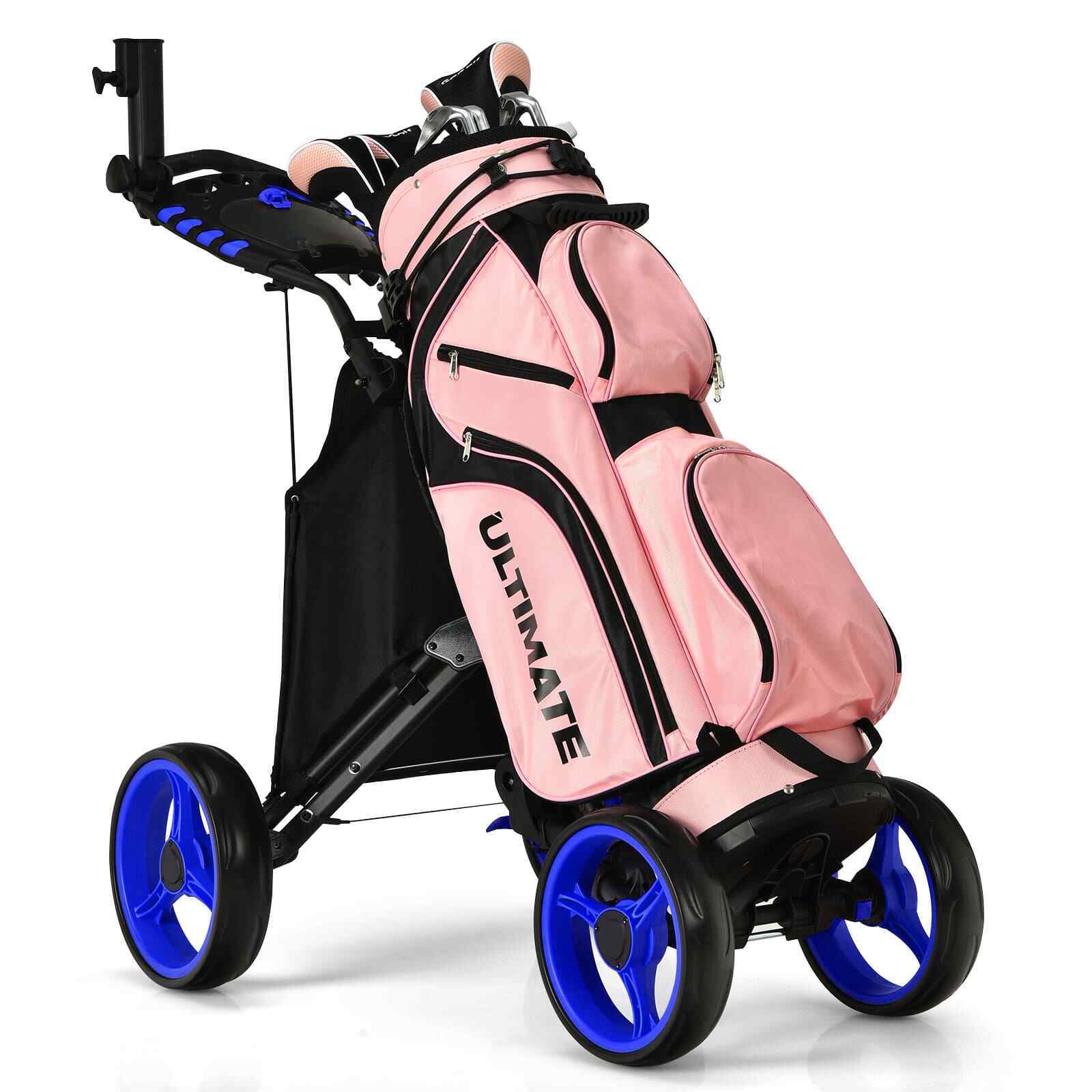 GYMAX Golf Push Pull Cart Lightweight Folding 4 Wheels Golf Push Cart ...