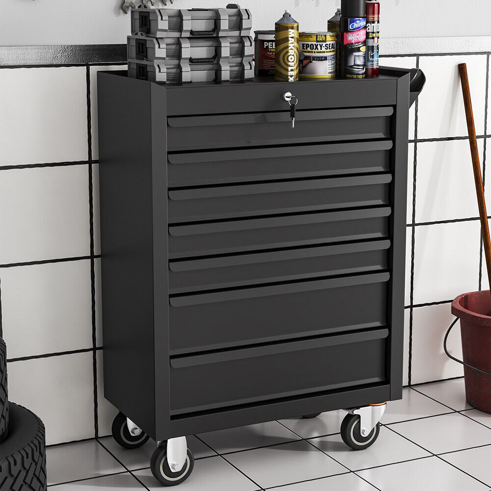 Large Metal Tool Chest Box Roller Cabinet Garage Tool Storage Cart Dra ...