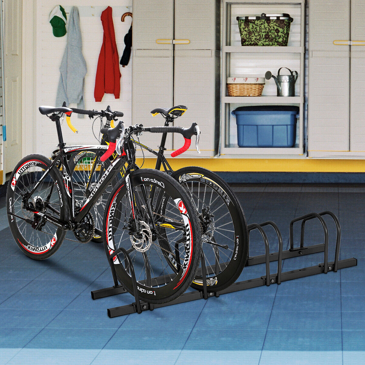 4 Bike Rack Bicycle Storage Rack Home Garage Bicycle Parking Stand Flo ...