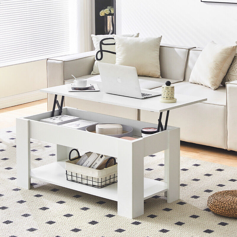 Coffee Table With Lift Up Tabletop & Hidden Storage Space White Home M ...