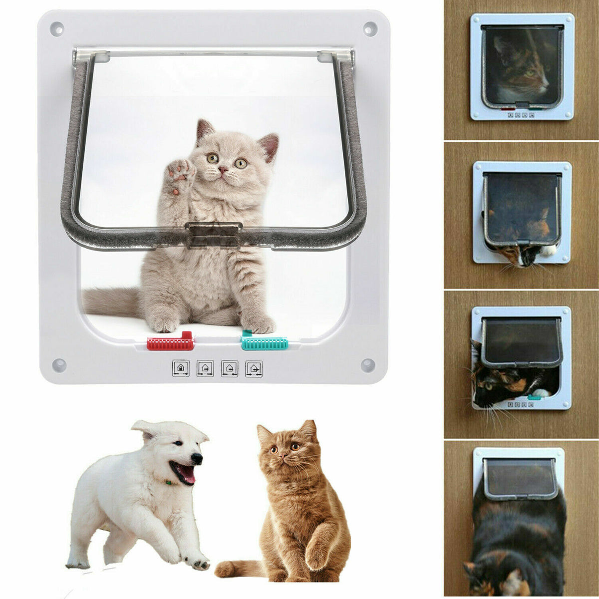 Pet door 4 way locking Small Medium Large Dog Cat Flap Magnetic Door F ...