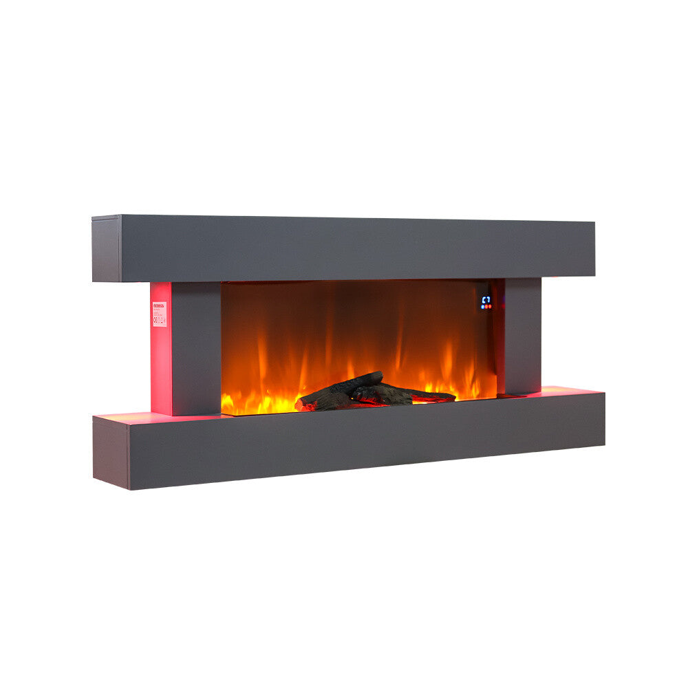 Black Wall Mounted Electric Fire with LED Light 52" Suite Fireplace He ...