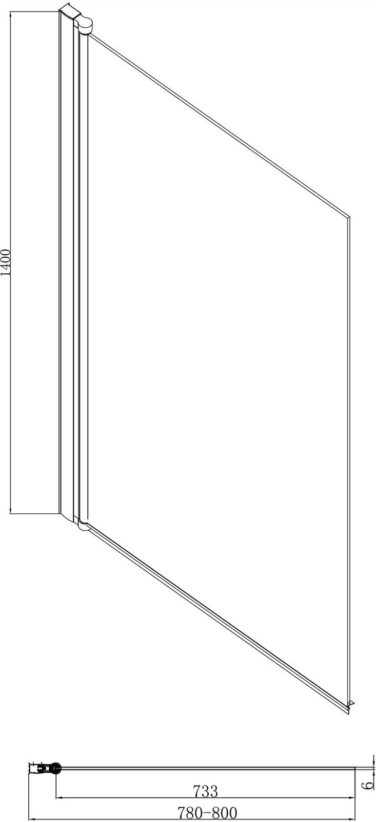 Bathroom Bath Shower Screen Square Modern Over Chrome 800mm Reversible ...