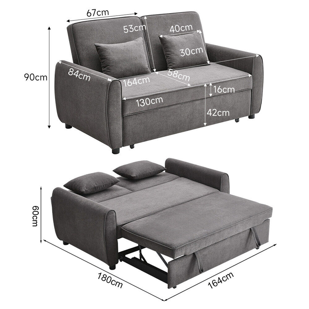 Double Seater Chair Bed Pull Out Sleeper Chair with Pillow Sofabed Rec ...