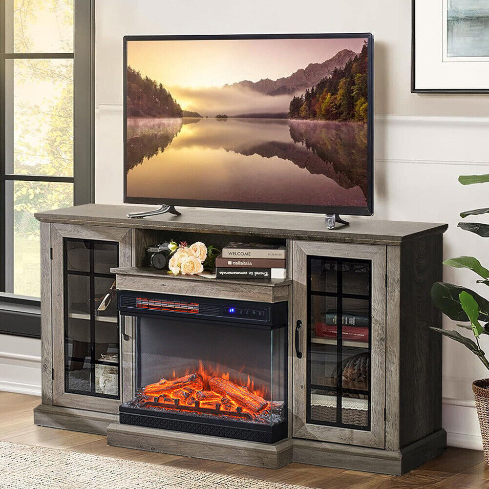 Living Room 150cm TV Stand with Electric Fireplace Set -3 Colour Fire ...