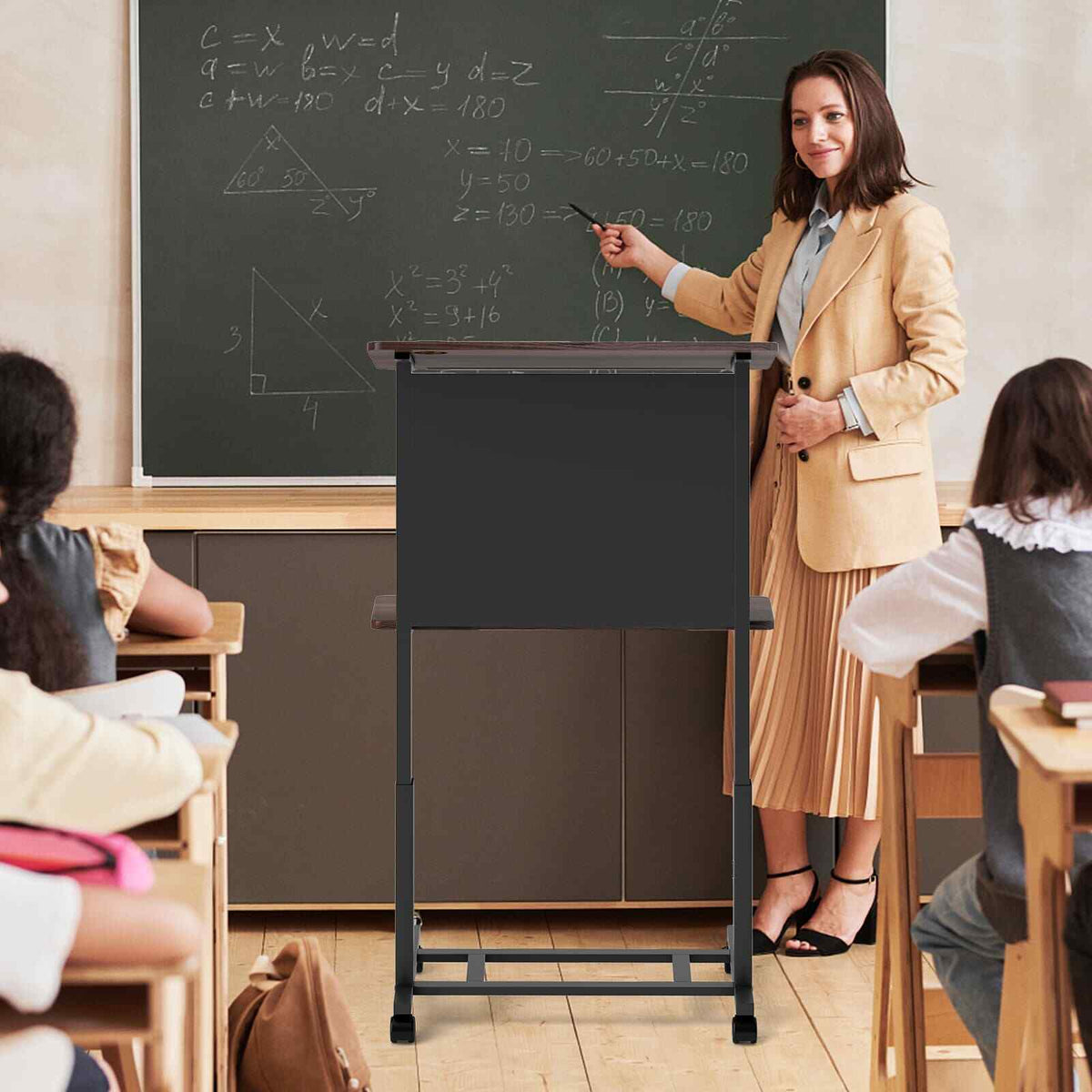 Rolling Podium Stand Height Adjustable Lectern Table with Tilted – Quildinc