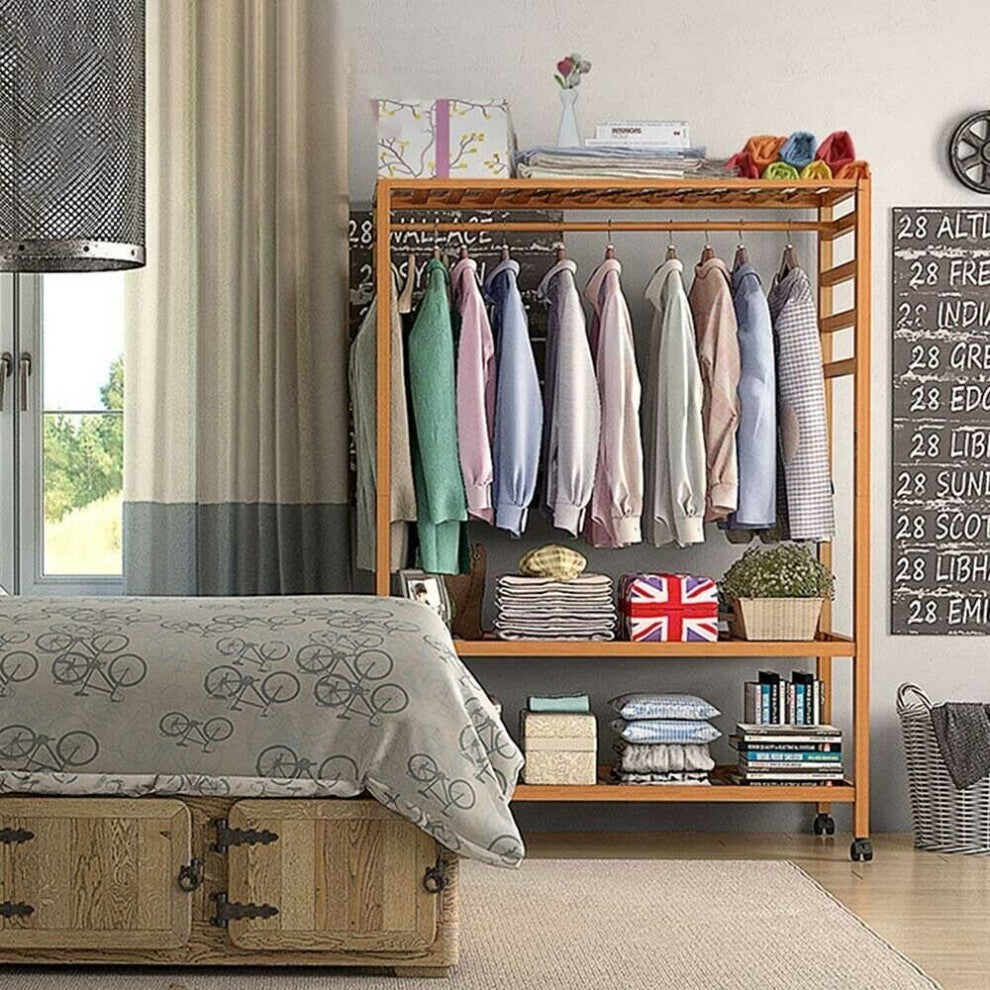 Wooden Clothes Rail Scarf Cap Hanging Garment Coat Rack Heavy Duty Rol ...