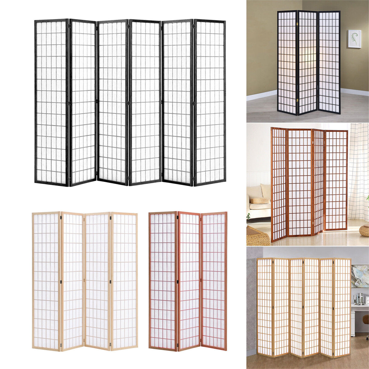 Room Divider Wall Solid Wood Screen 3/4/6 Panel Folding Partition Priv ...