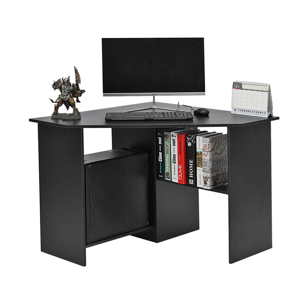 Black/ White Corner Computer Desk PC Laptop Table Book Shelves Home St ...