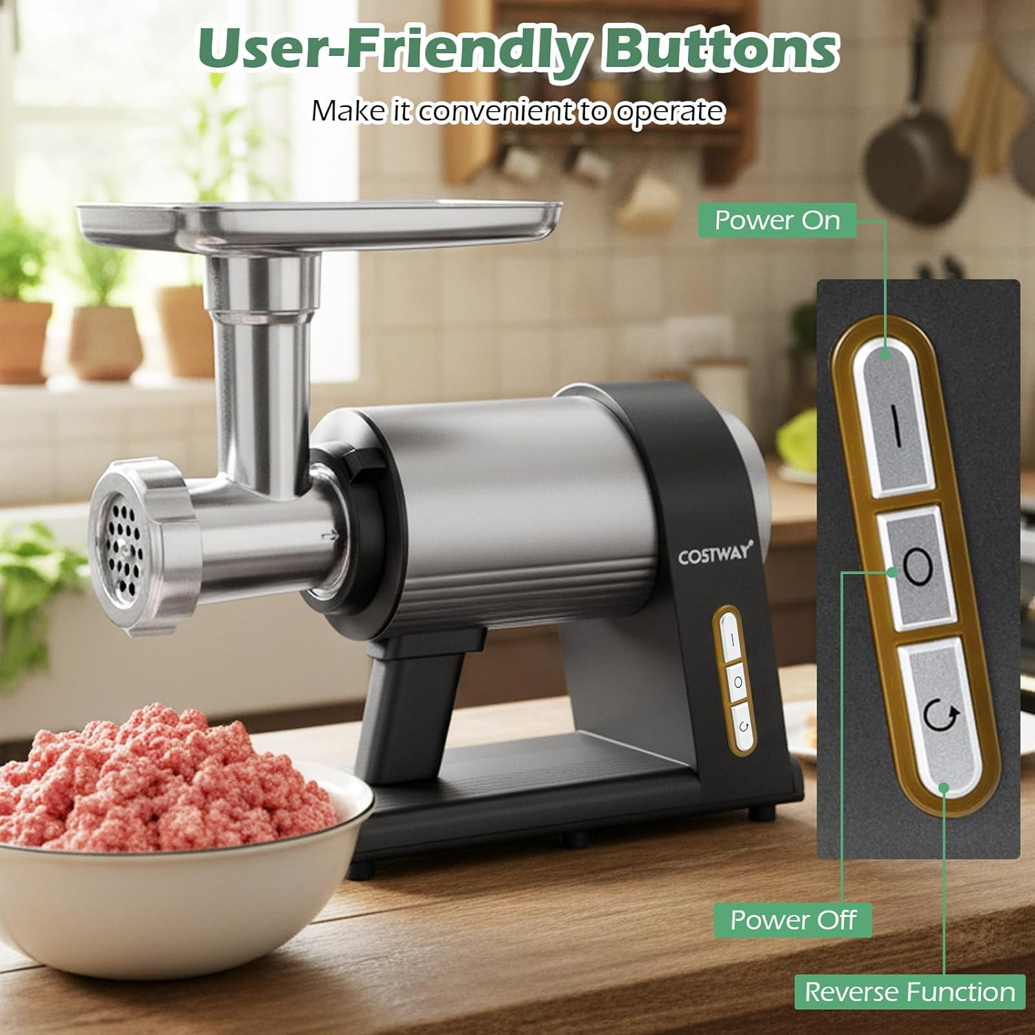 Electric Meat Grinder 2000W Mincer Sausage Kibbe Reverse Function Blac ...