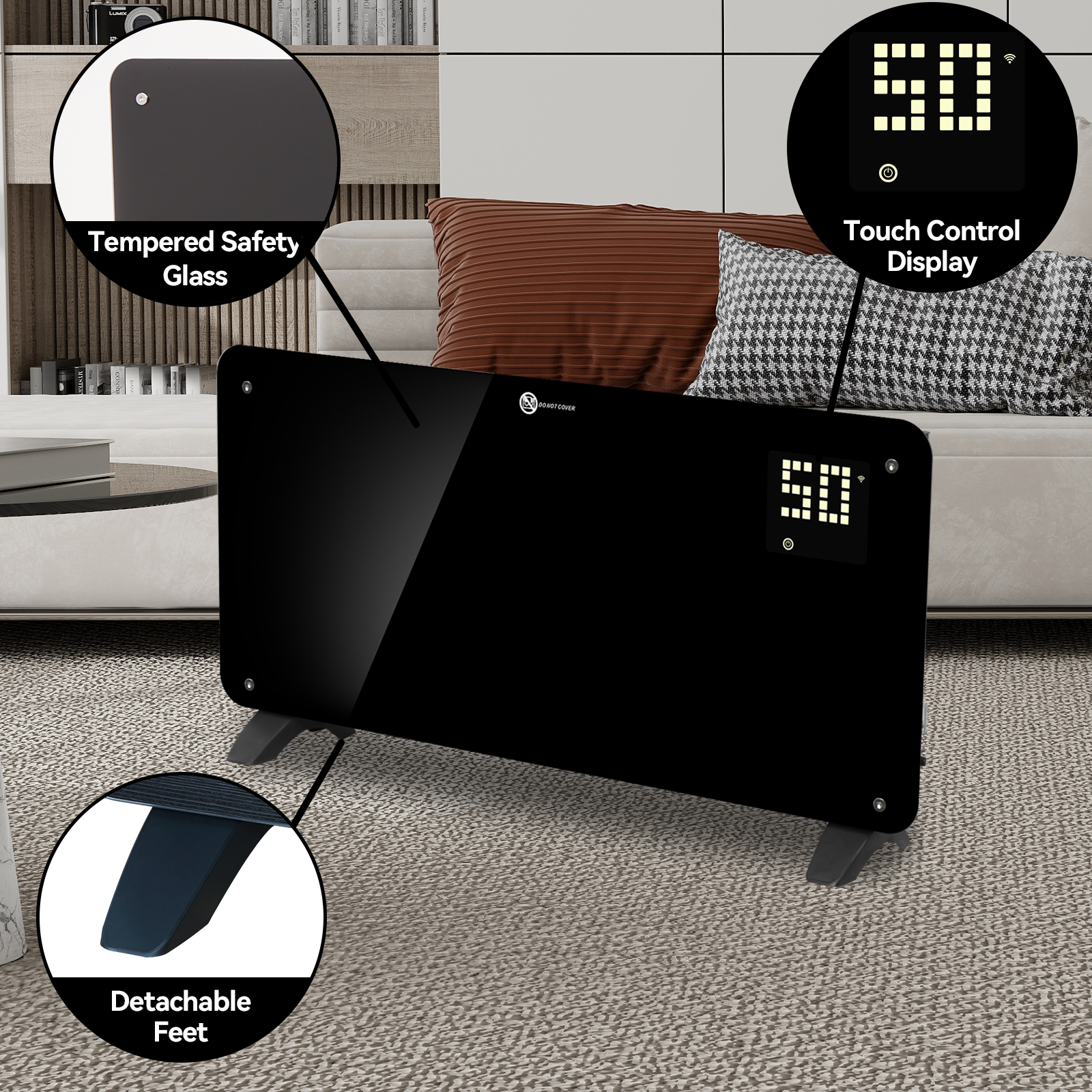 2000w Panel Heater Wall Mounted Glass Smart Panel Radiator APP Control ...