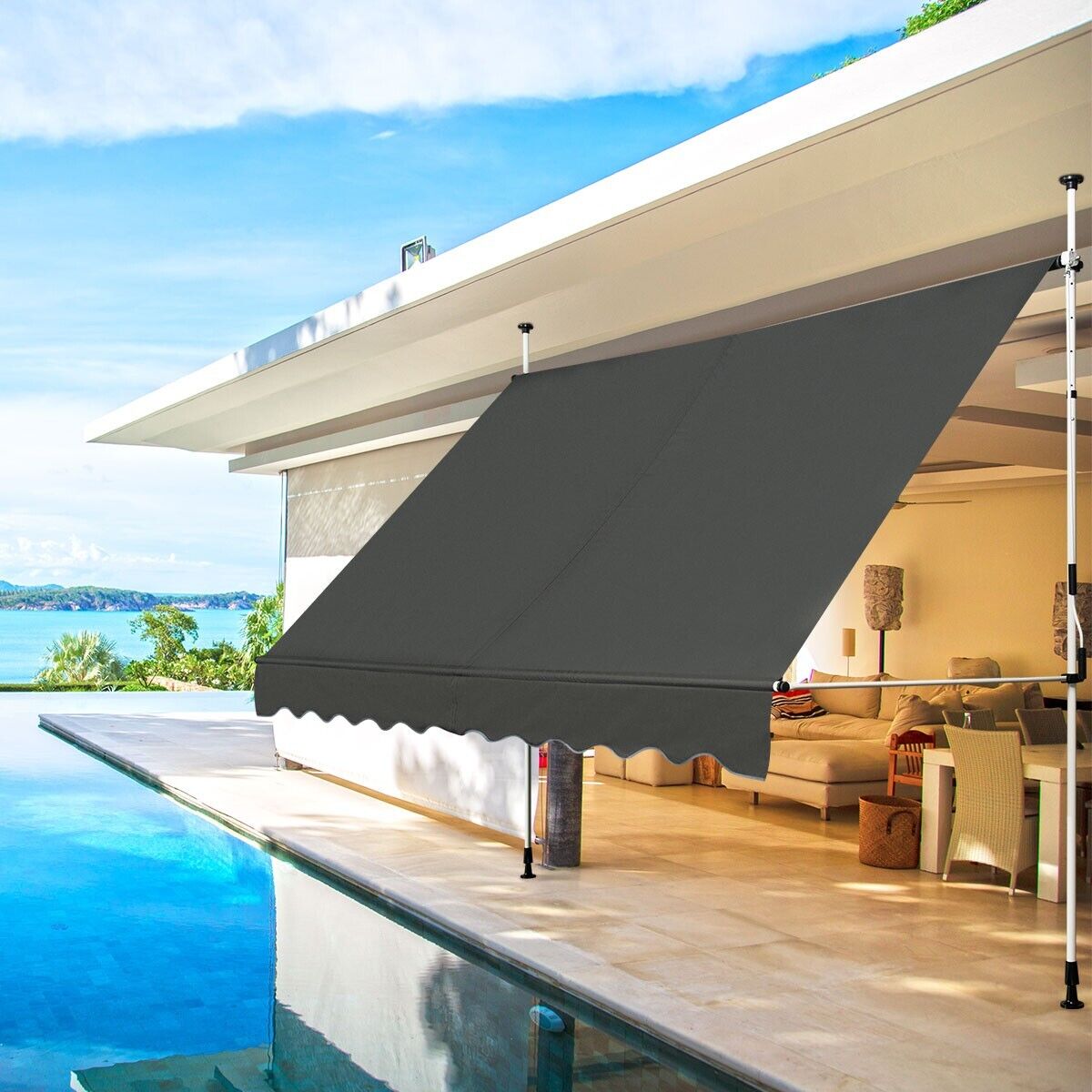 3M Telescopic Canopy Retractable Adjustable Outdoor Clamp Awning Sun S ...