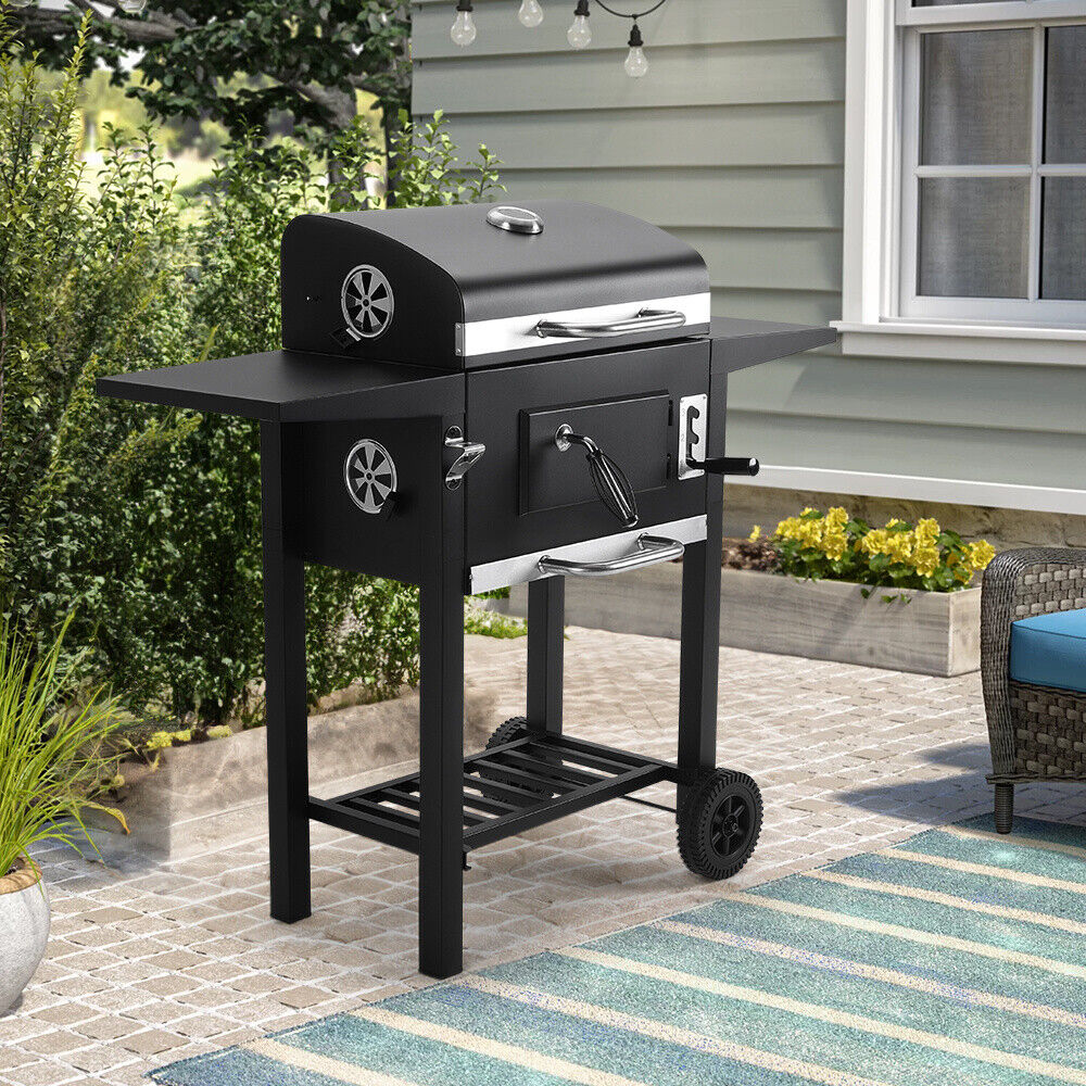 Rectangular BBQ Barbecue Steel Charcoal Grill Outdoor Patio Garden Sto ...