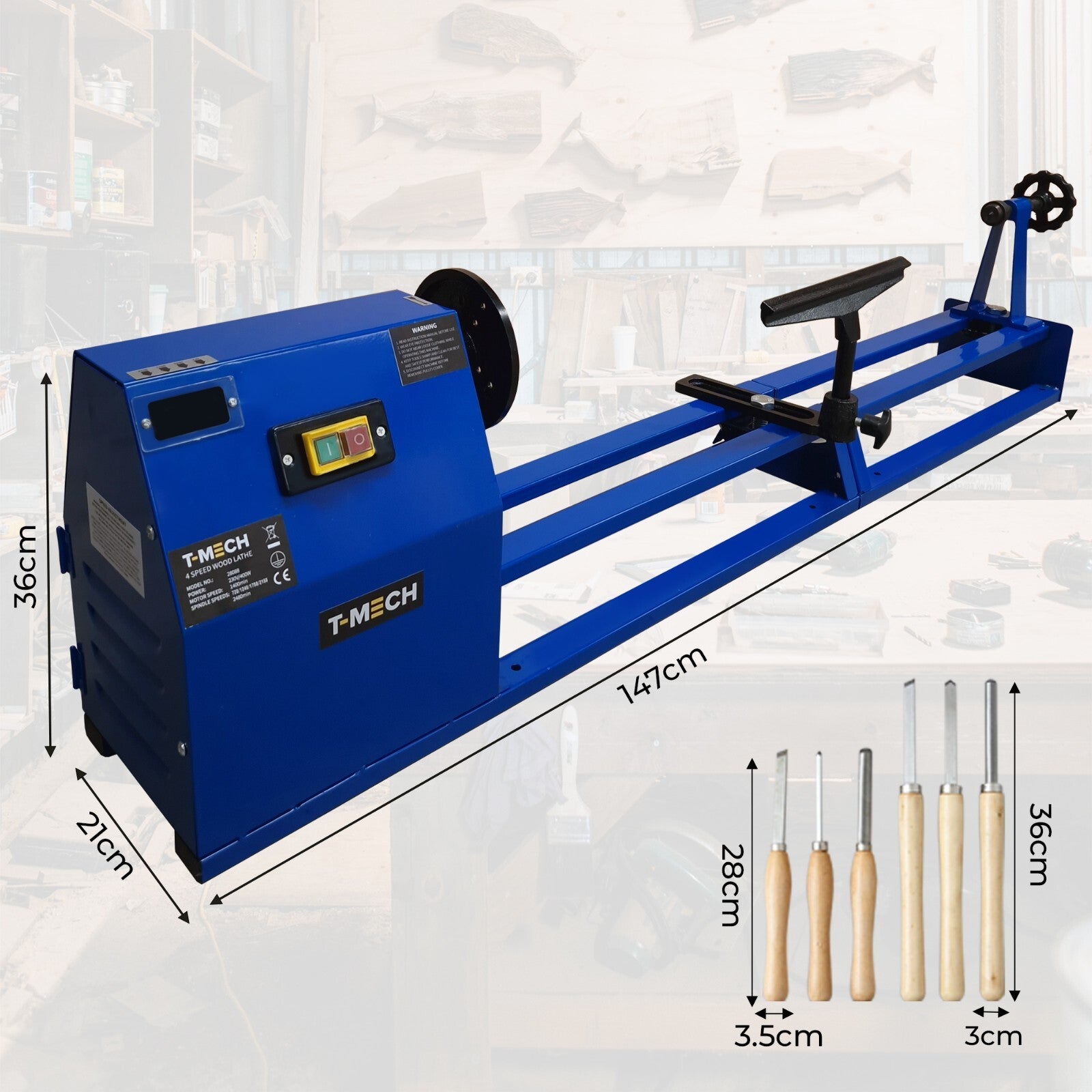 Wood Lathe 1m Wood Turning Variable Speed Tailstock Work with 6 FREE C ...