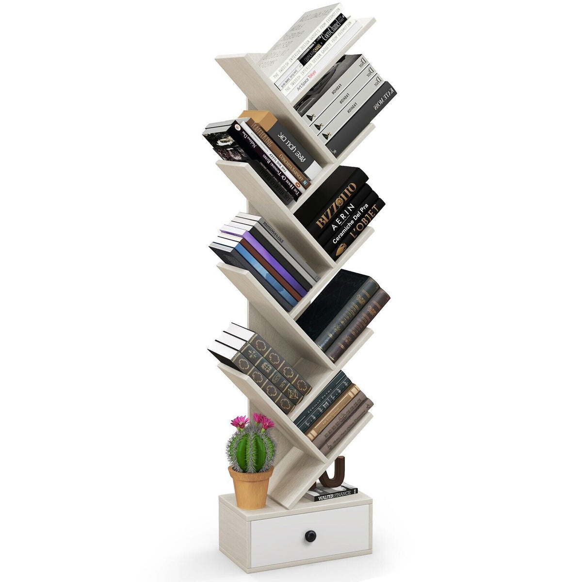 10-Tier Wooden Bookshelf Tree Shaped Display Storage Rack Utility Orga ...