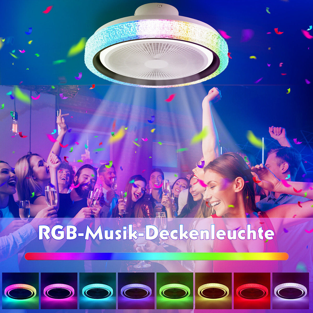 RGB LED Ceiling Fan Light Dimmable Adjustable Wind Speeds with Music S ...