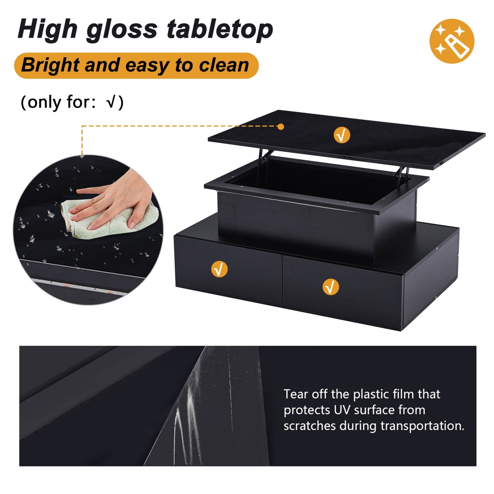 Lift Top LED Coffee Table with Storage Drawer Wooden Living Room Furni ...