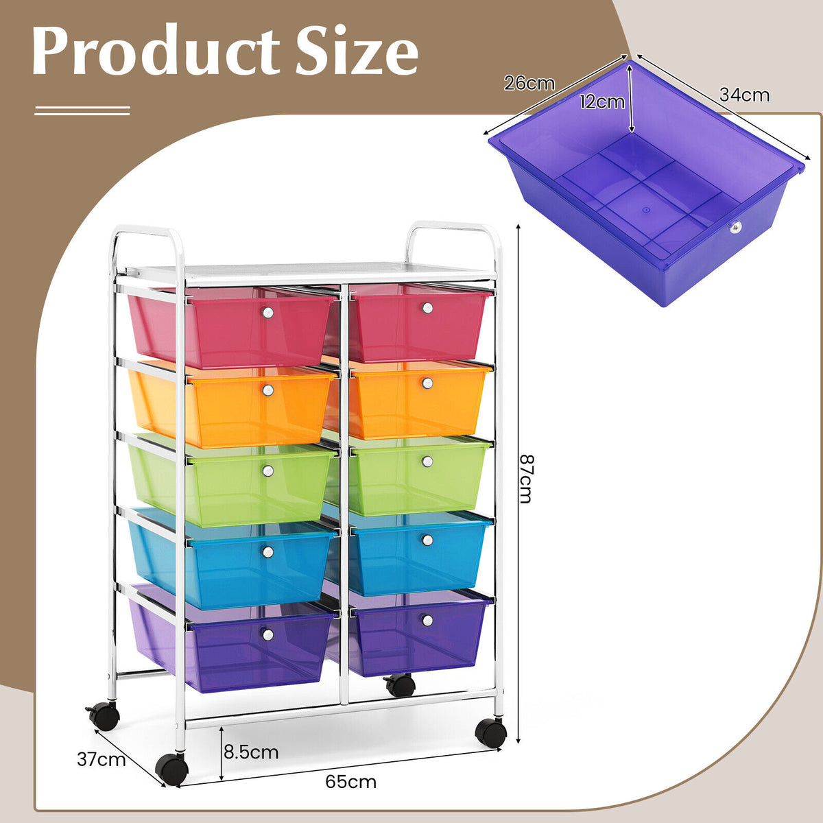 10-Drawer Storage Cart Home Organizer Storage Unit Trolley Utility Car ...